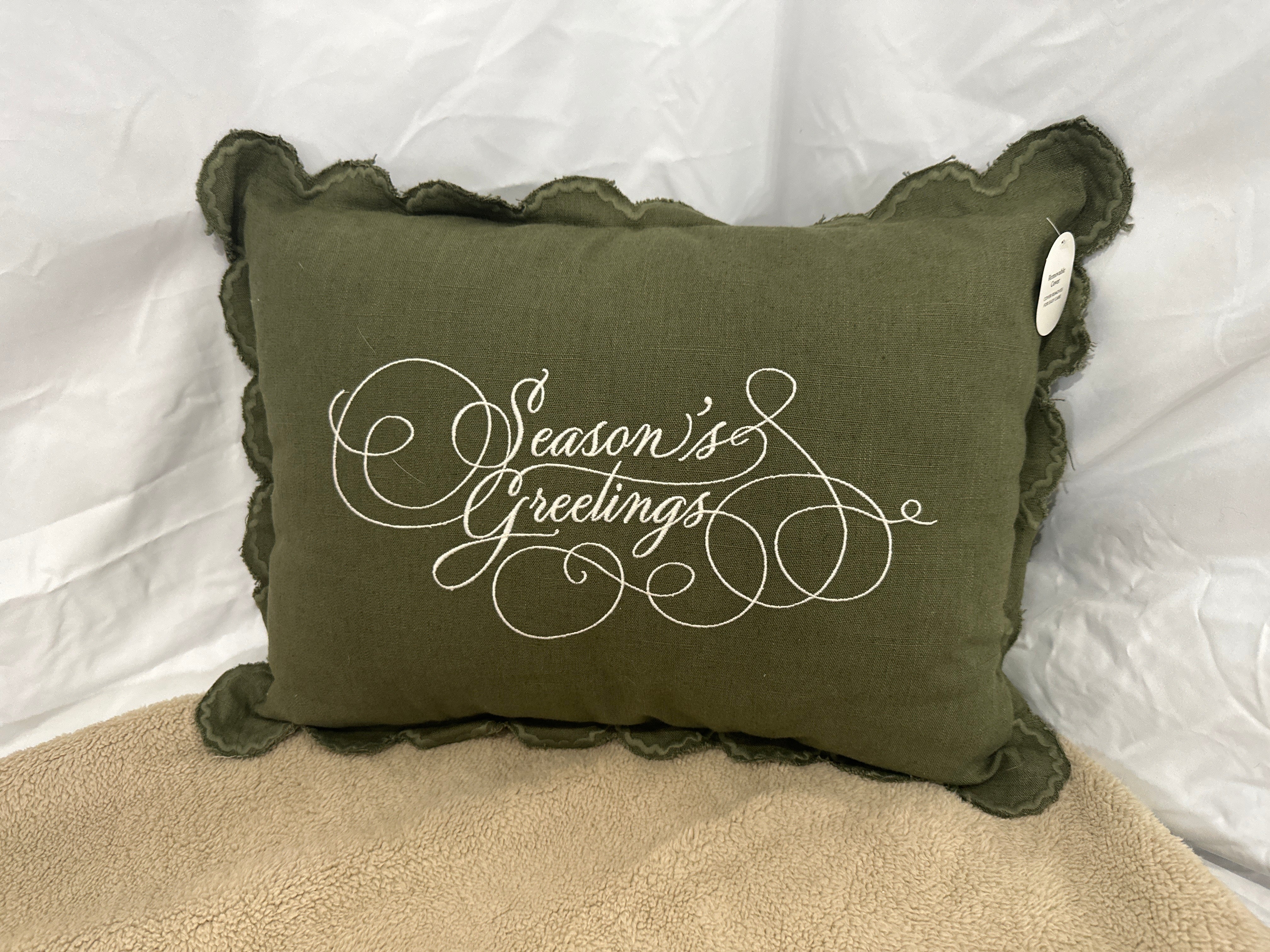 Threshold™ Season’s Greetings Ruffle-Edge Decorative Throw Pillow ...